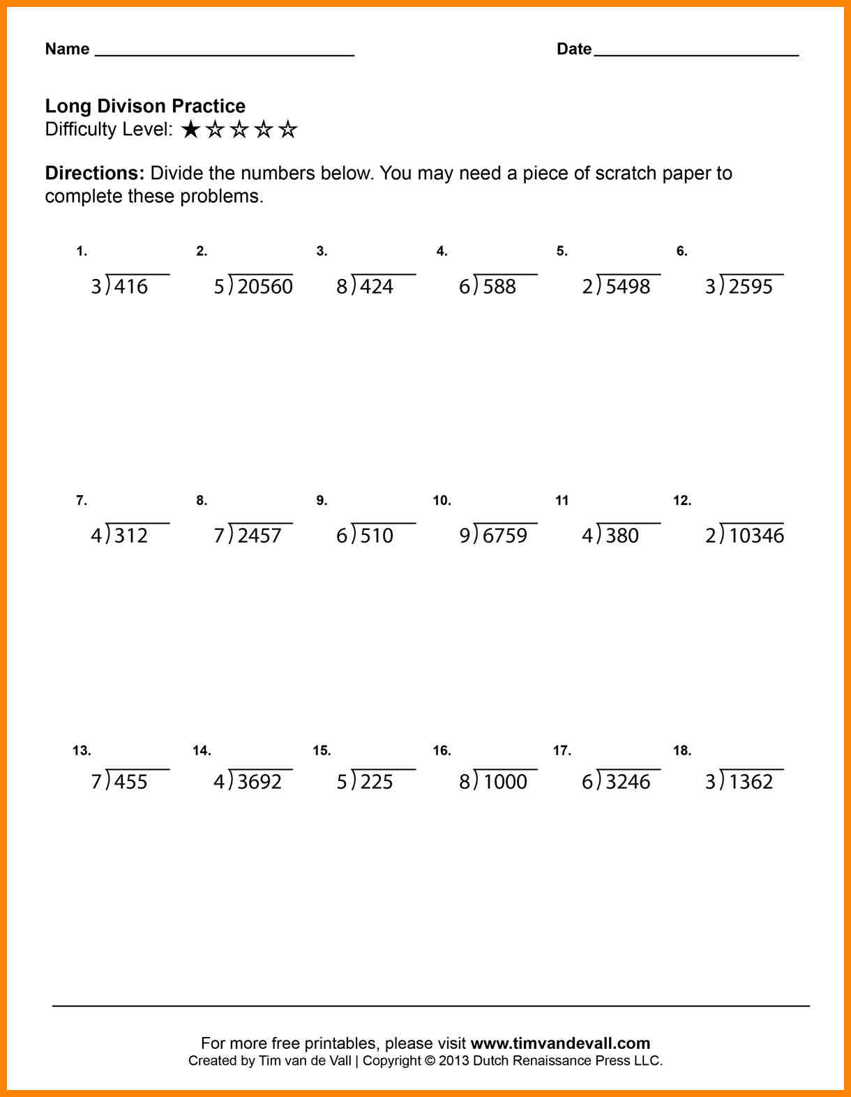 Grade 5 Long Division Worksheet Long Division Worksheets