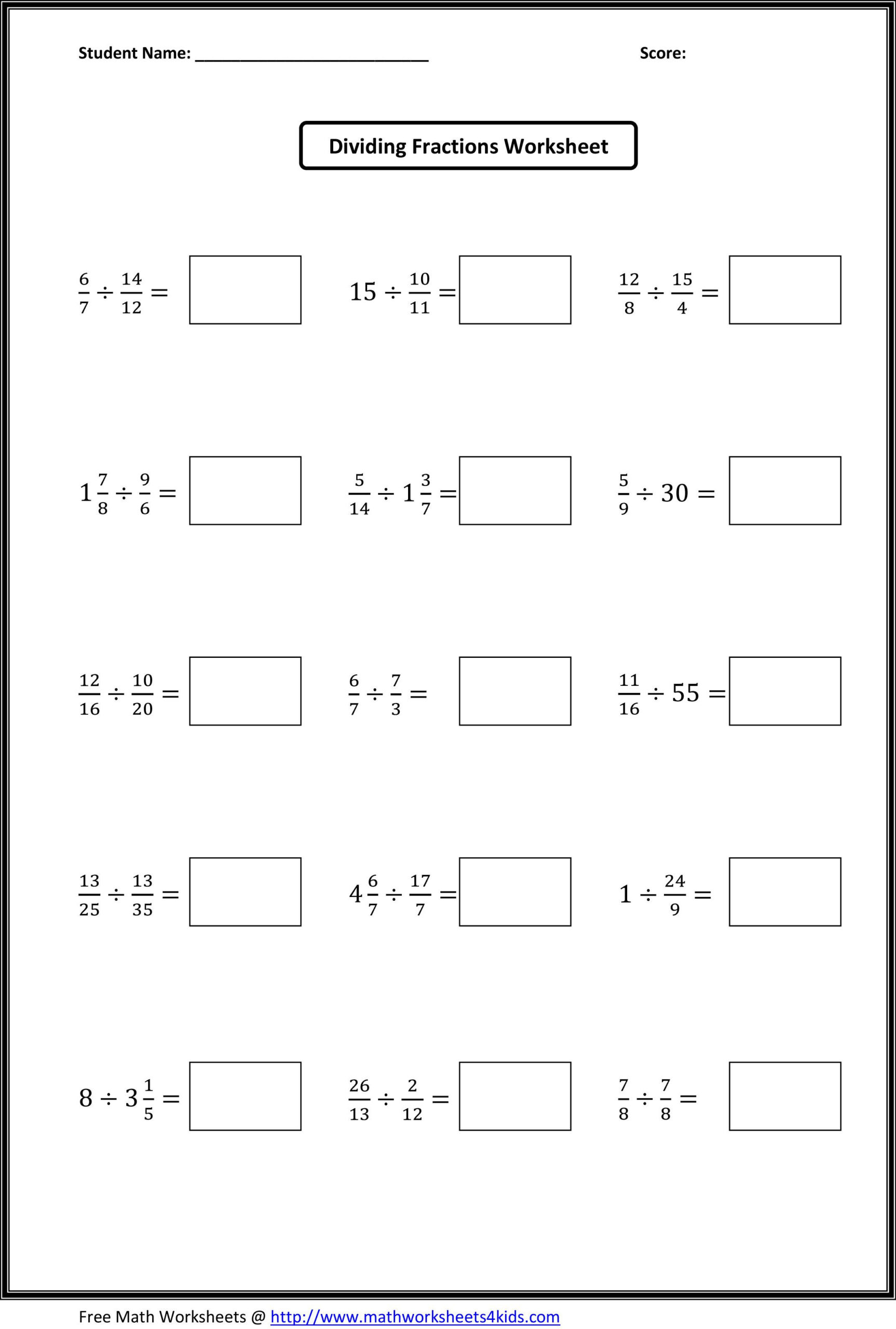Dividing Fractions Worksheets 7th Grade Long Division Worksheets