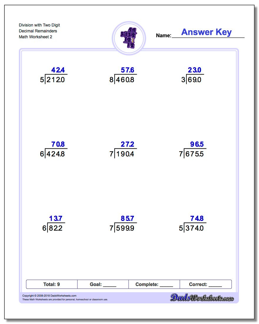 Decimal Long Division Worksheet Long Division Worksheets