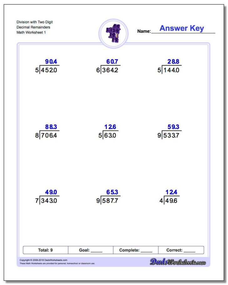 Division With Decimal Results Long Division Worksheets Division With Decimal Results Long Division Worksheets