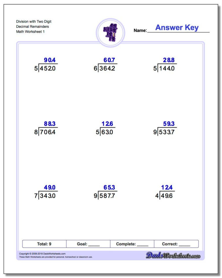 Division With Decimal Results Long Division Worksheets Division With Decimal Results Long Division Worksheets