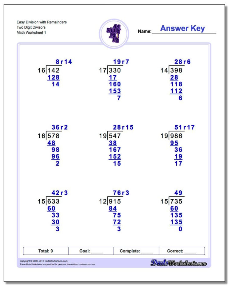 2-Digit Divisor Long Division Worksheets | Long Division Worksheets