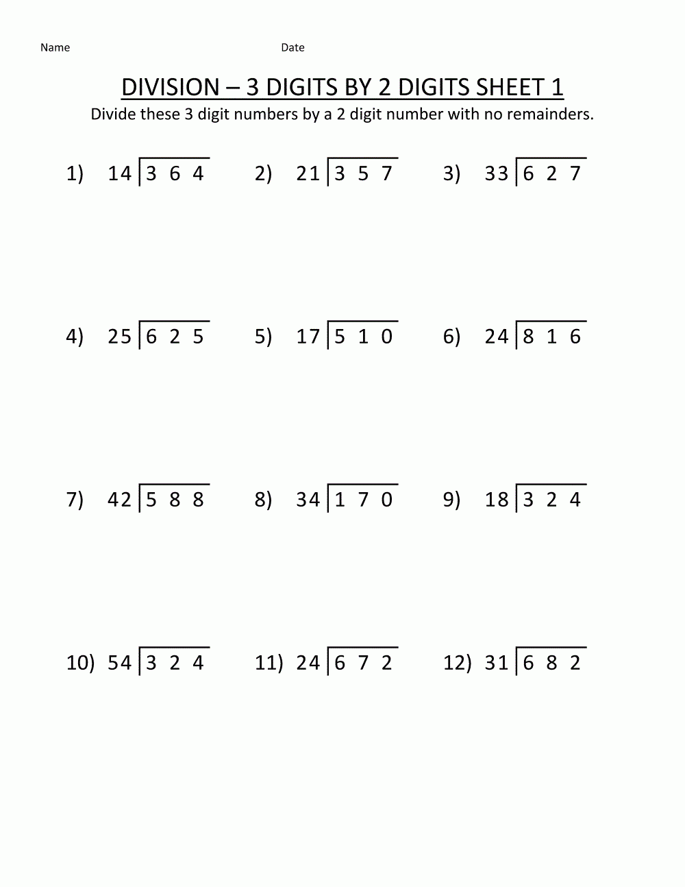 Division Worksheet Year 6 Long Division Worksheets