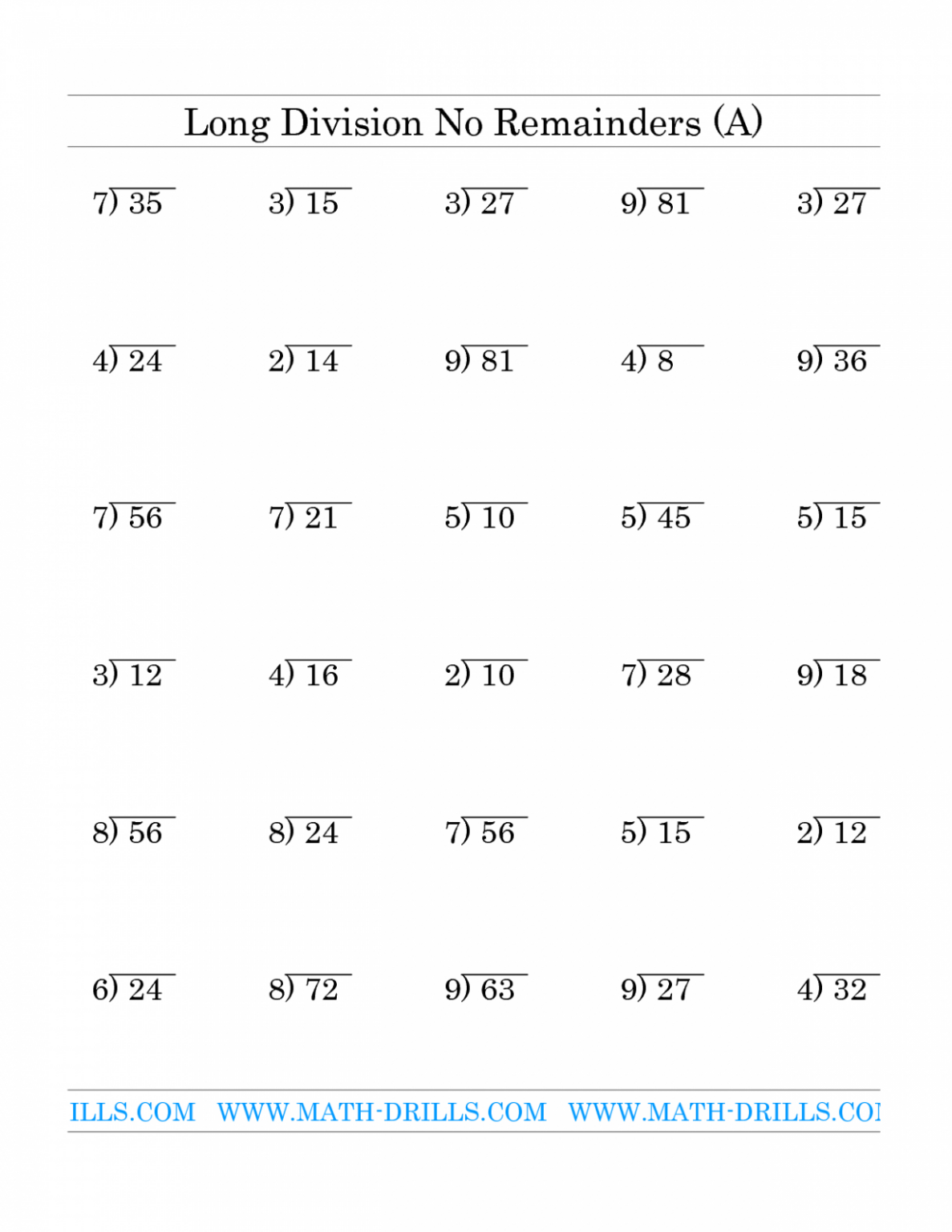 Long Division Free Worksheet | Long Division Worksheets