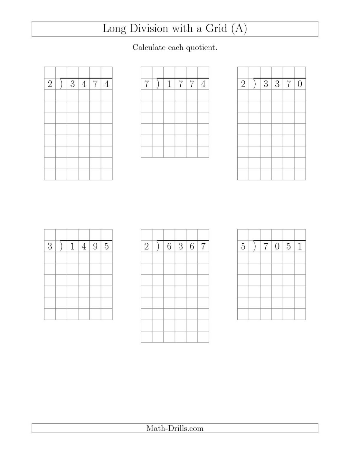 Long Division Worksheets Grade 4 With Grid | Long Division Worksheets