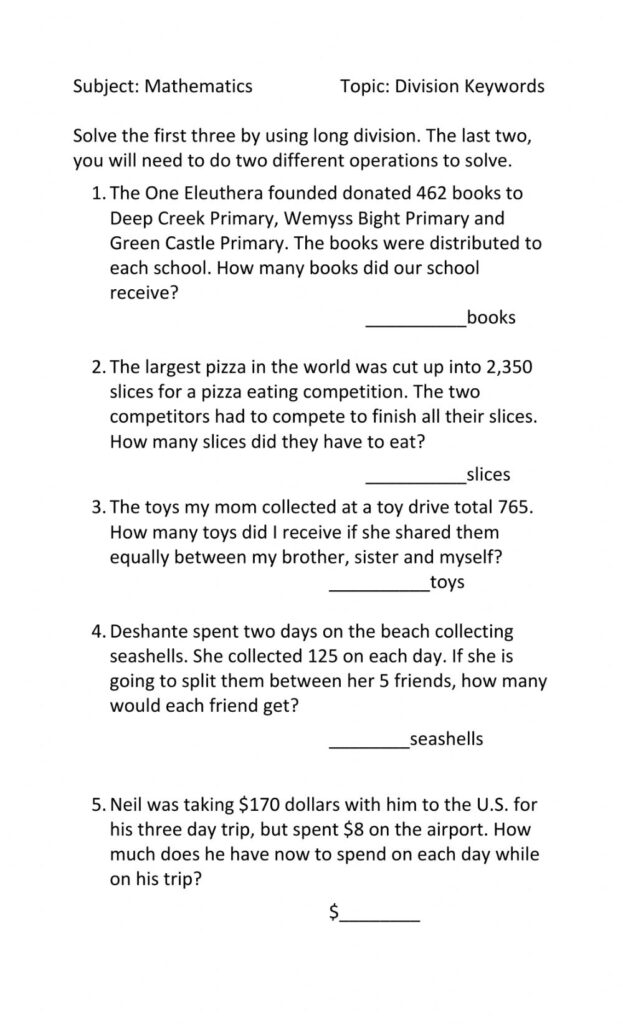 Long Division Word Problems Worksheets | Long Division Worksheets