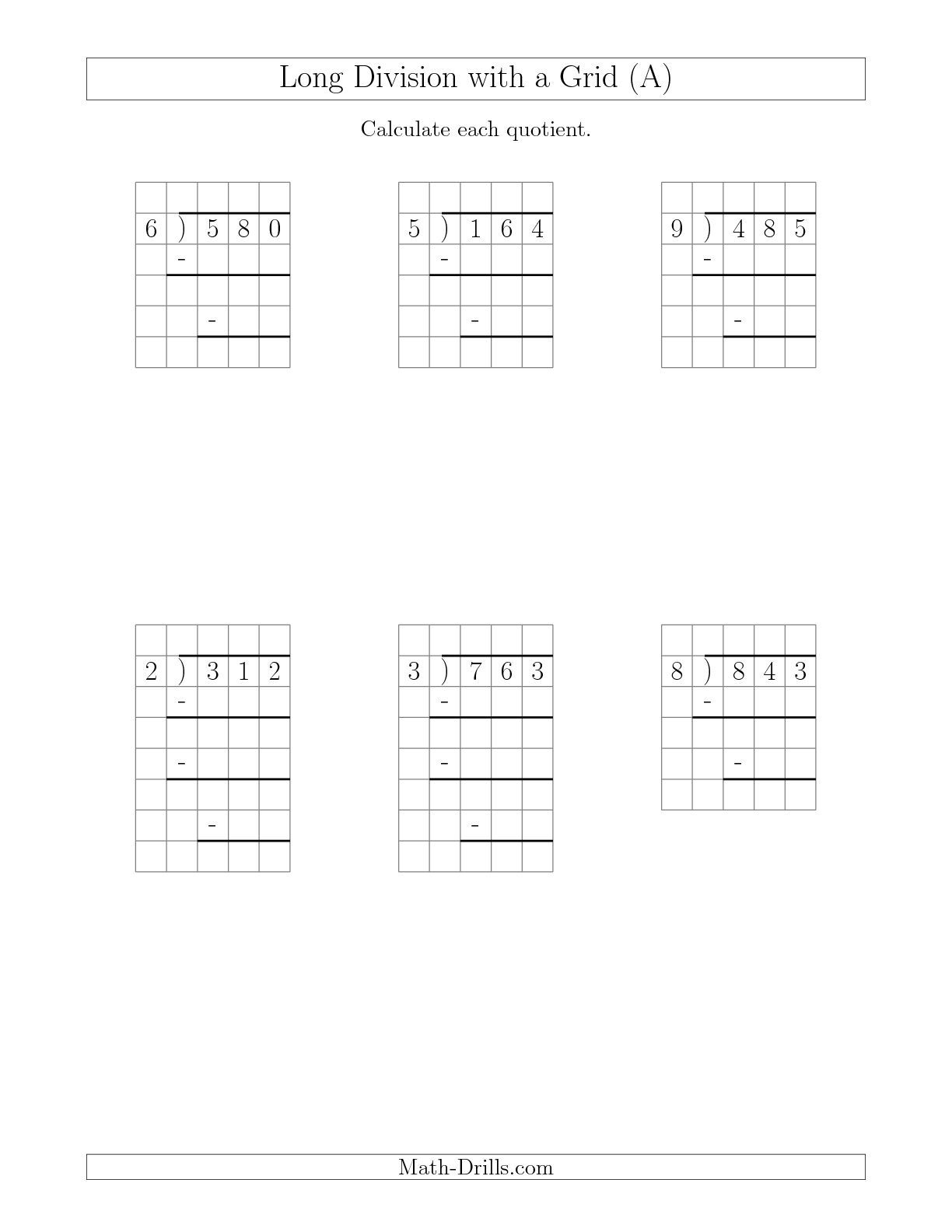 Long Division Worksheet With Grid Long Division Worksheets